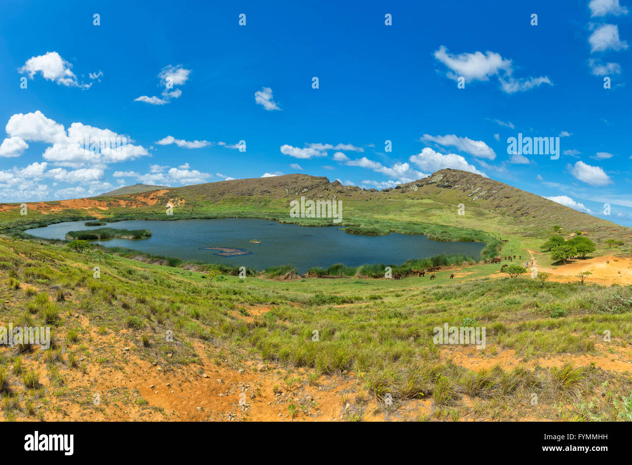 Rano Raraku crater lake, Rapa Nui National Park, Easter Island, Chile ...