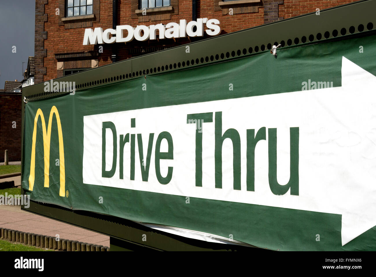 Drive Thru sign, McDonald`s restaurant, Bordesley Green, Birmingham, UK ...