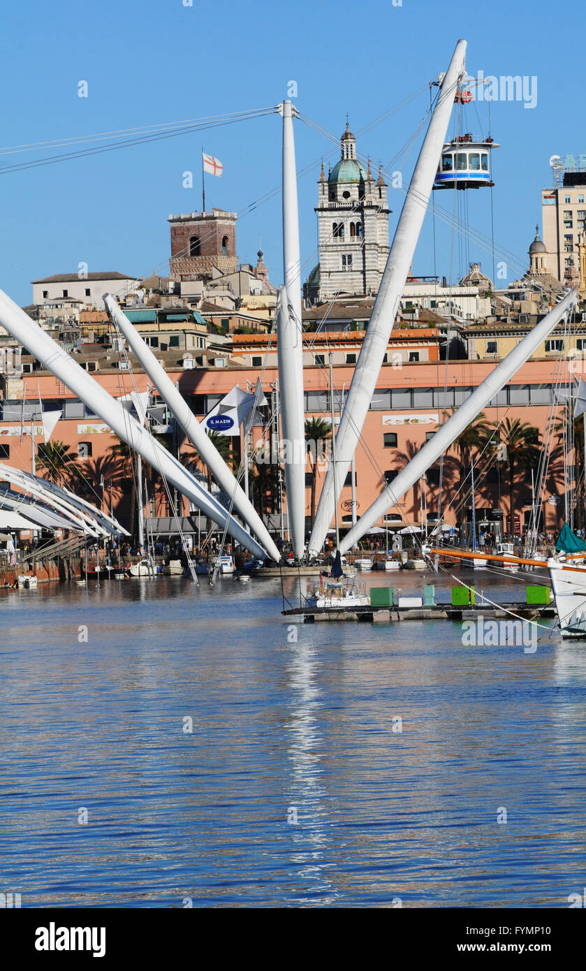 Porto Antico with Bigo designed by Renzo Piano, Genoa, Liguria, Italy ...