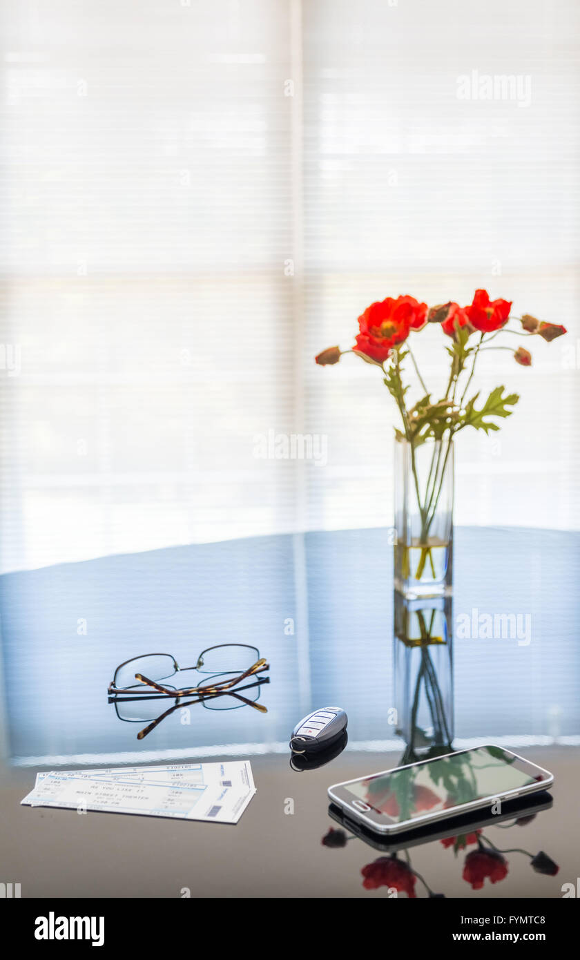Pair of theater tickets on table with window Stock Photo - Alamy