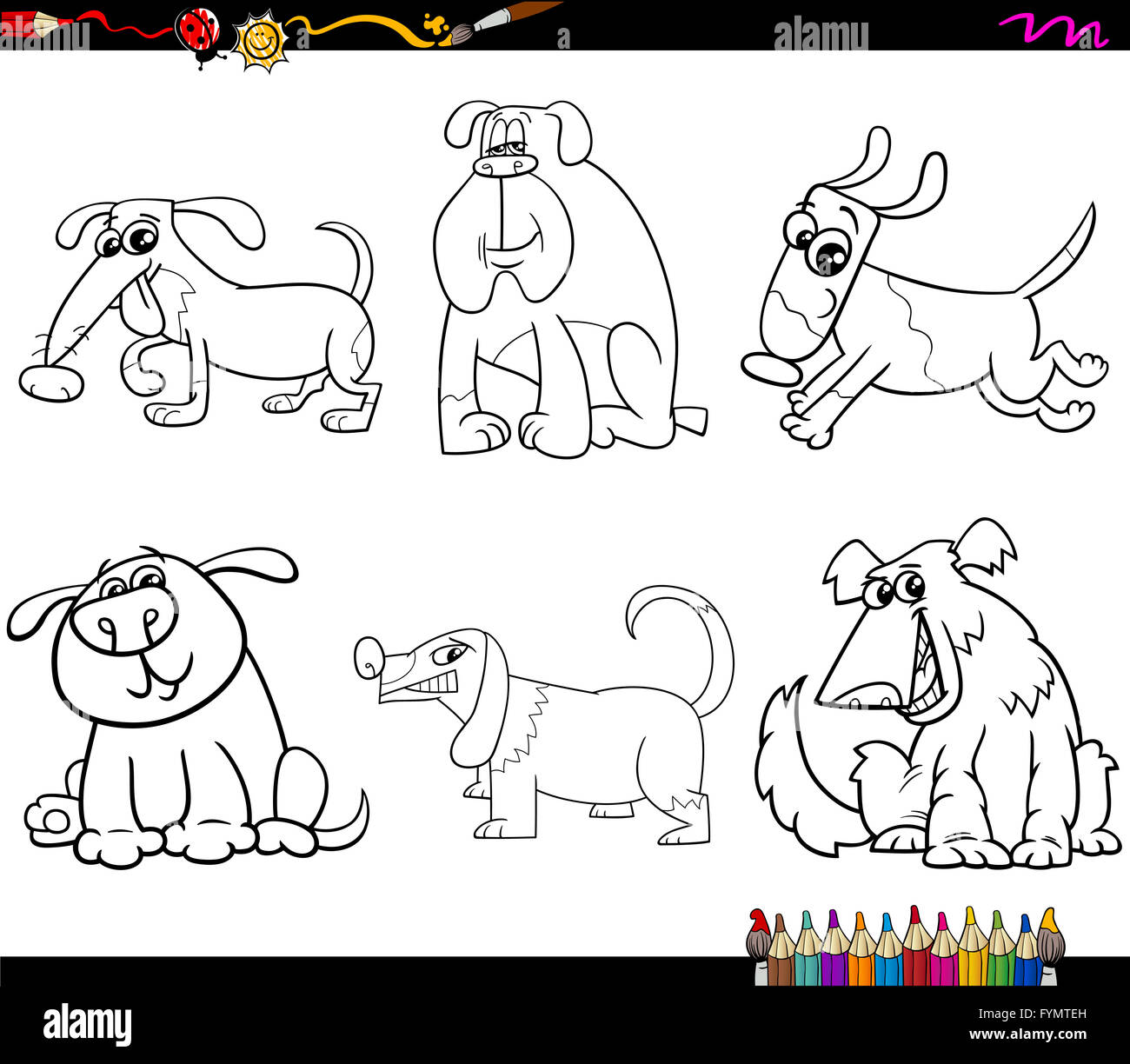 dogs set cartoon coloring page Stock Photo - Alamy