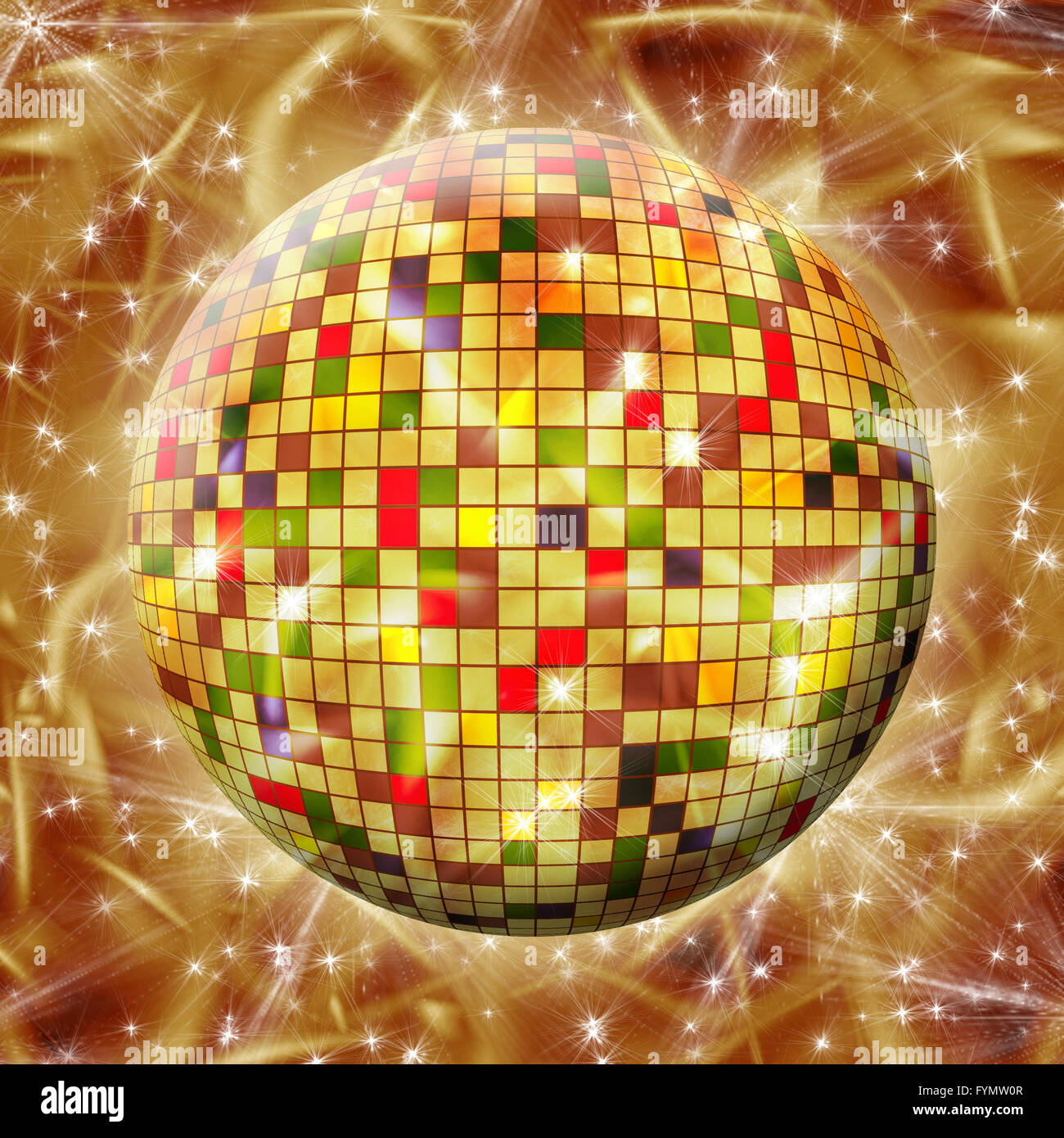 Colorful Sphere with colored squares on abstract gold background Stock ...