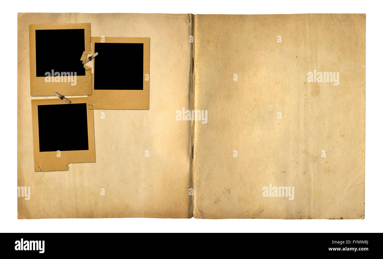Open vintage photoalbum for photos on white isolated background Stock ...