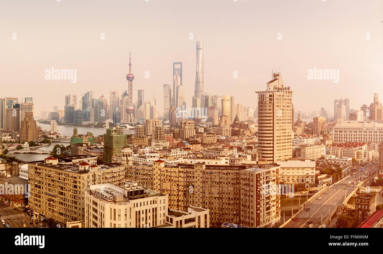 Wide panoramic view of Shanghai Skyline Stock Photo - Alamy