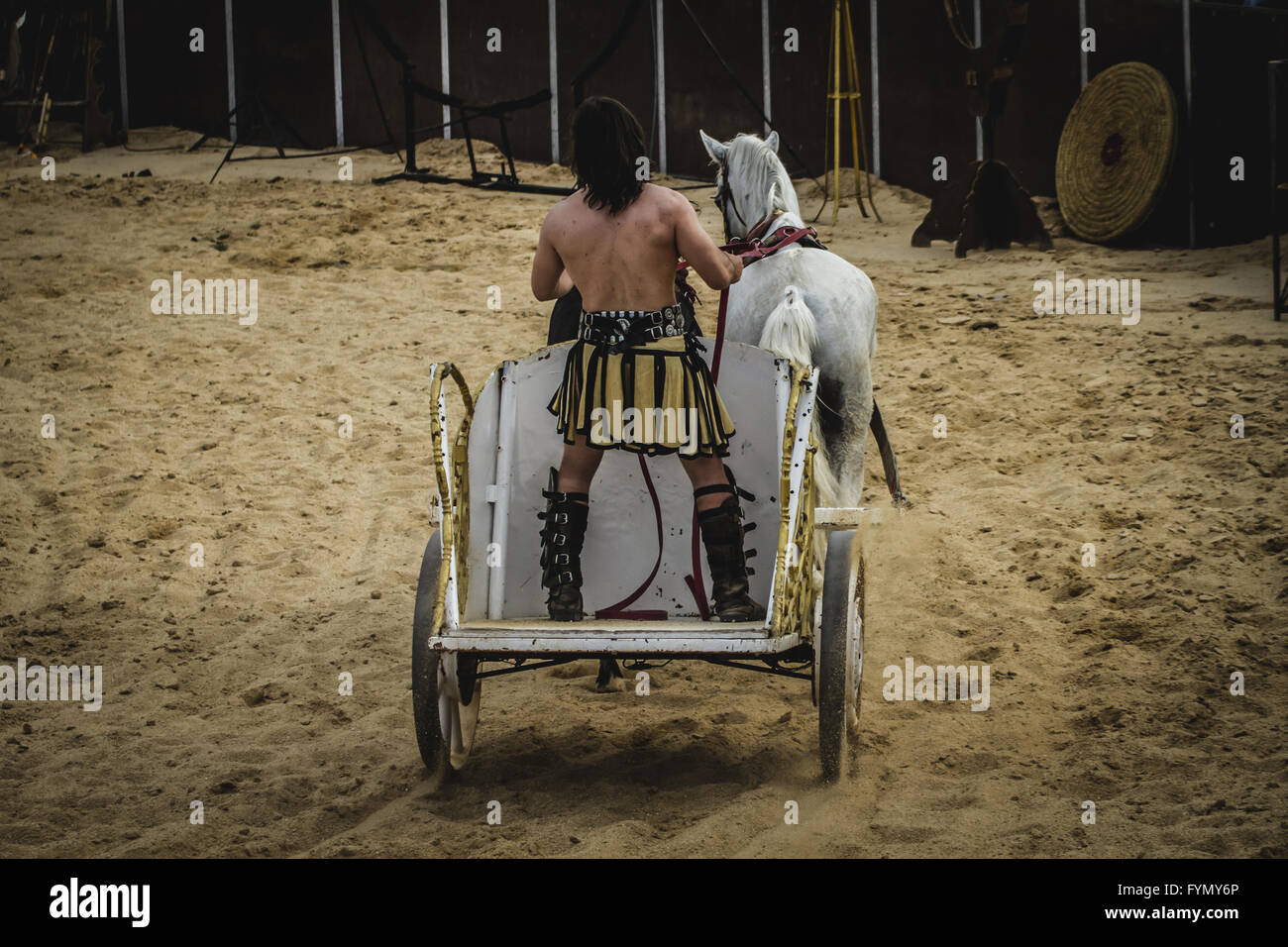 chariot race in a Roman circus, gladiators and slaves fighting Stock ...