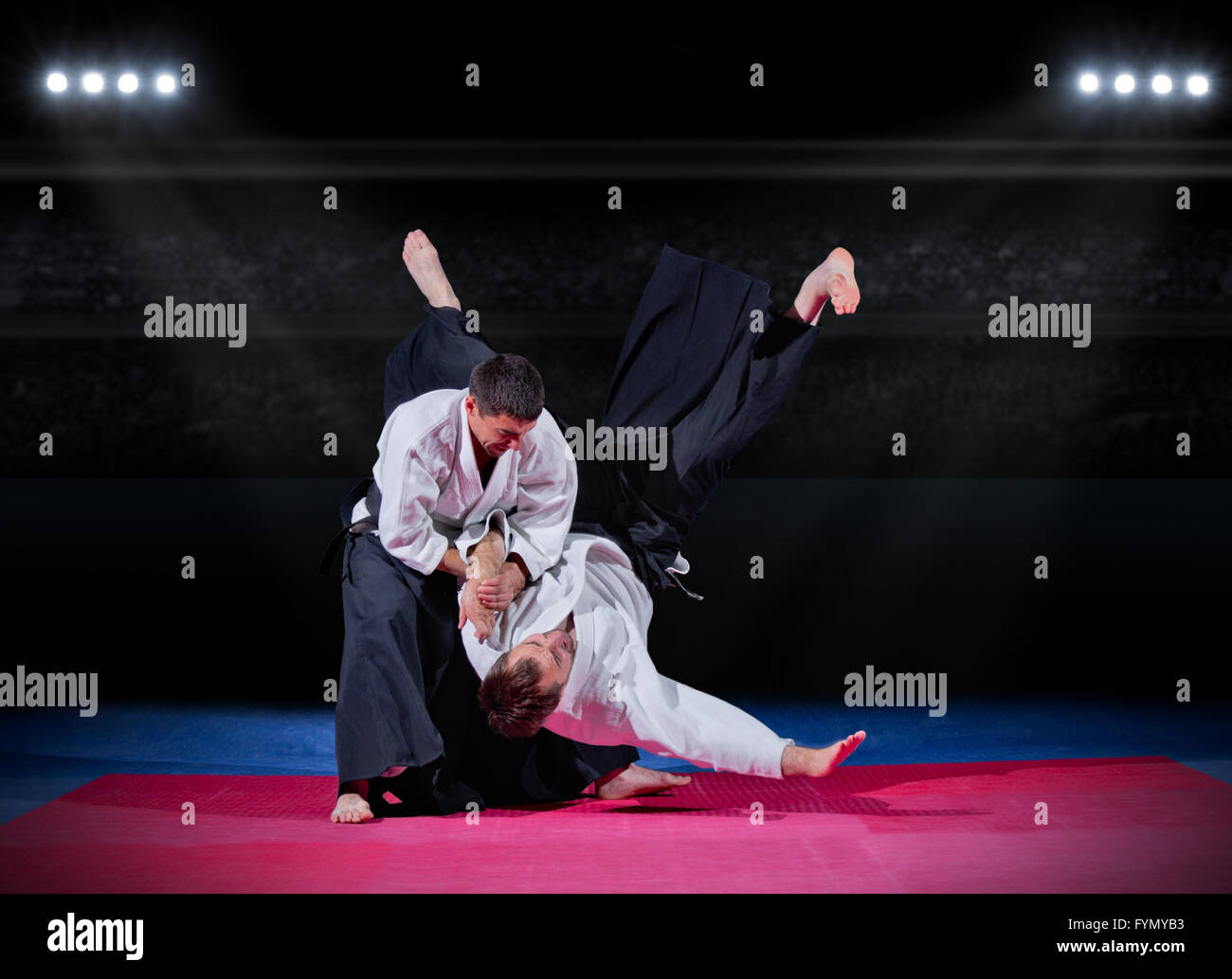 Fight between two martial arts fighters at sports hall Stock Photo - Alamy