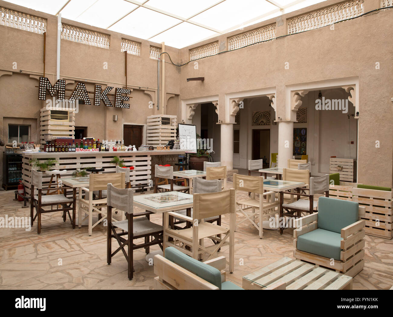 Tables and chairs in a Building in the Sikka area, the oldest area, of ...
