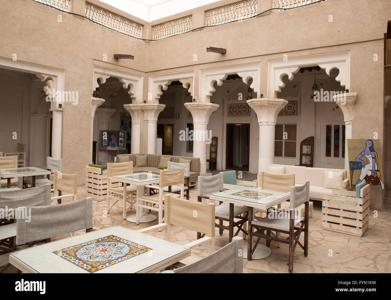 Tables and chairs in a Building in the Sikka area, the oldest area, of ...