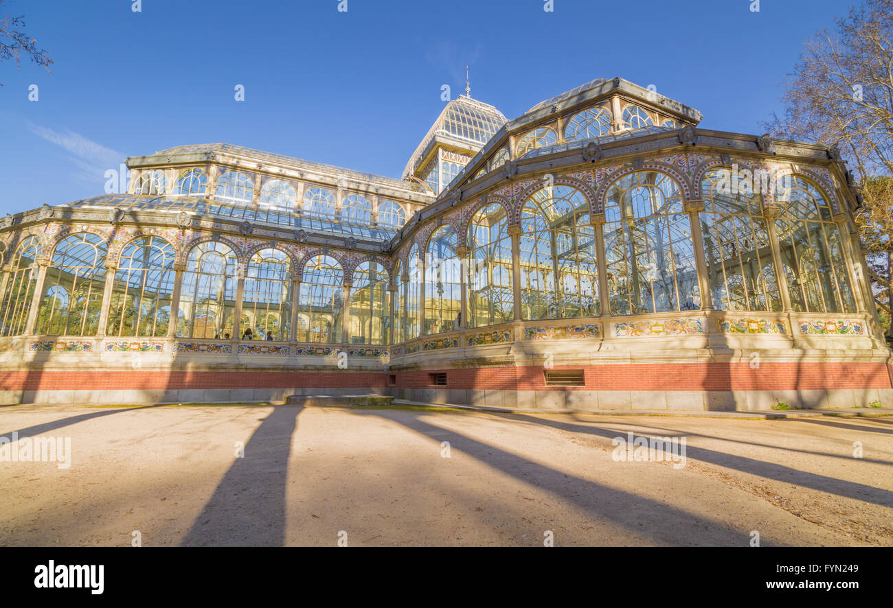 The Crystal Palace (Palacio de Cristal) is located in the Retiro park ...