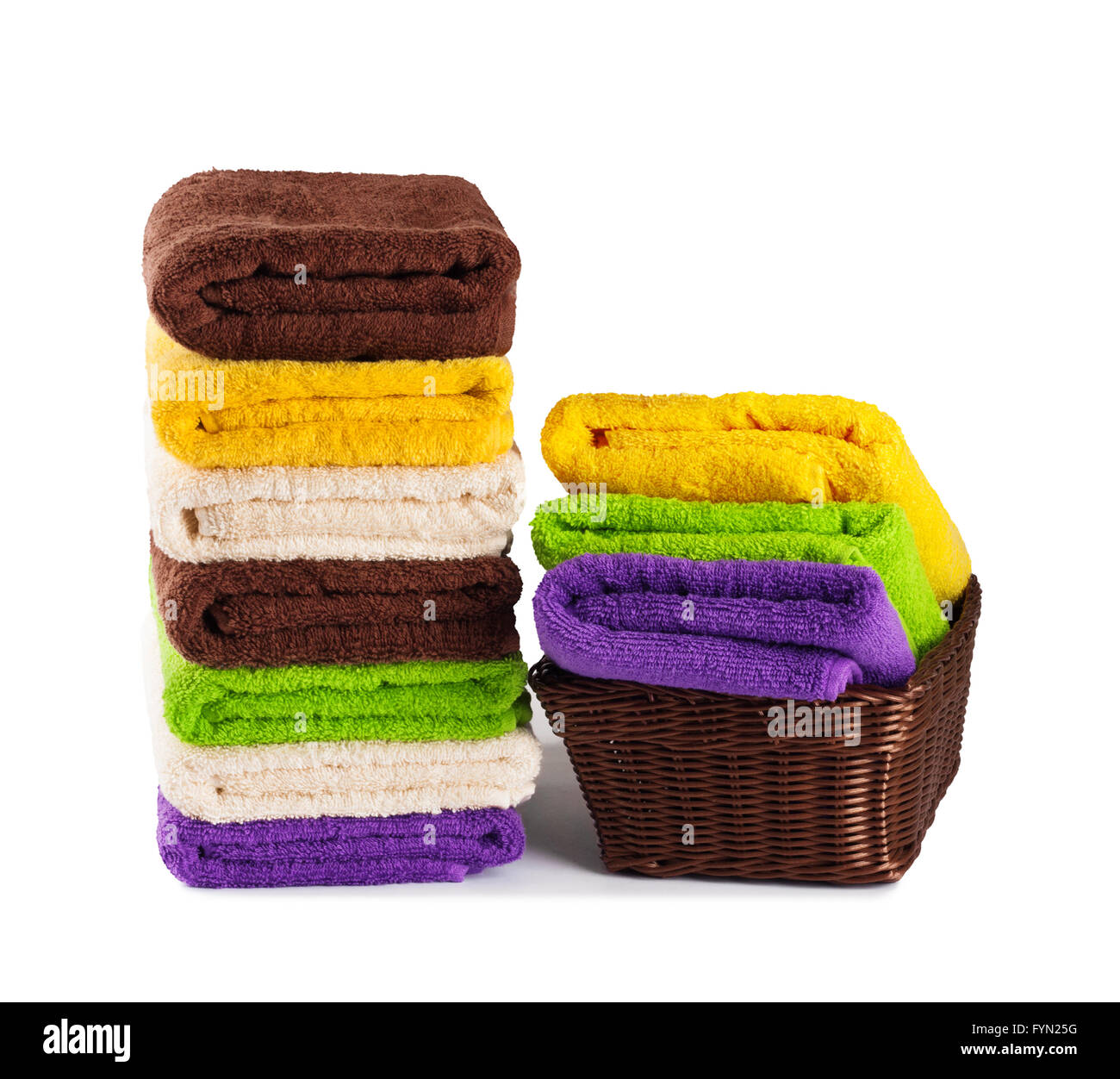Stack of clean fresh towels isolated Stock Photo - Alamy