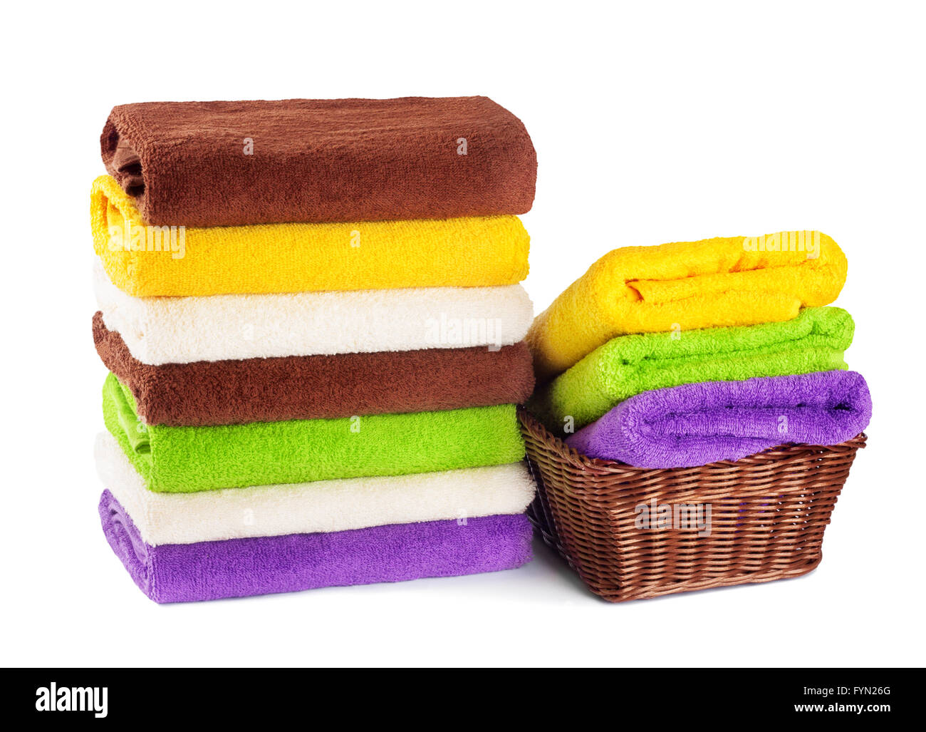 Stack of clean fresh towels isolated Stock Photo - Alamy
