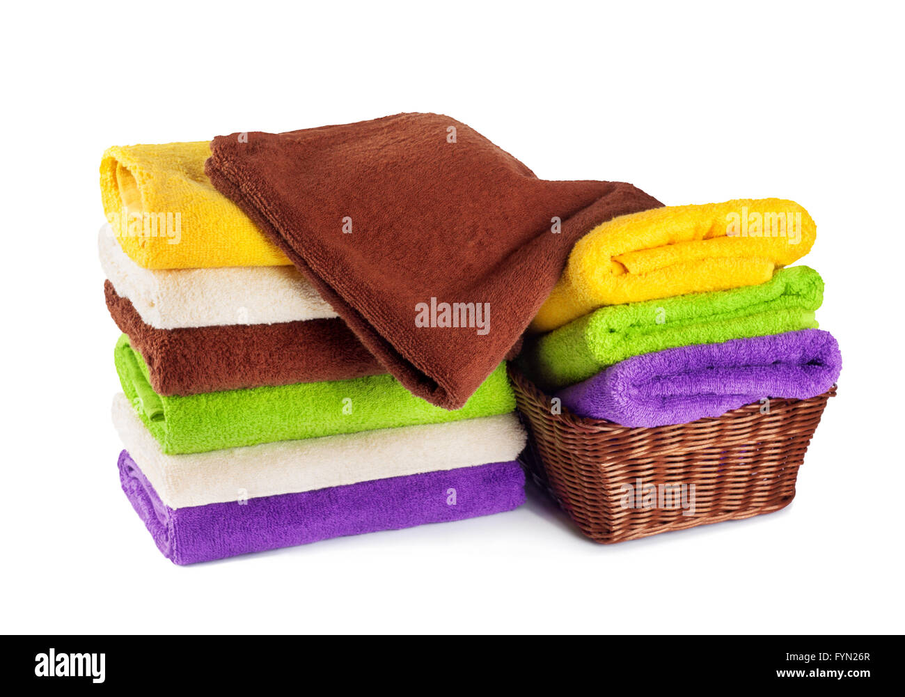 Stack of clean fresh towels isolated Stock Photo - Alamy