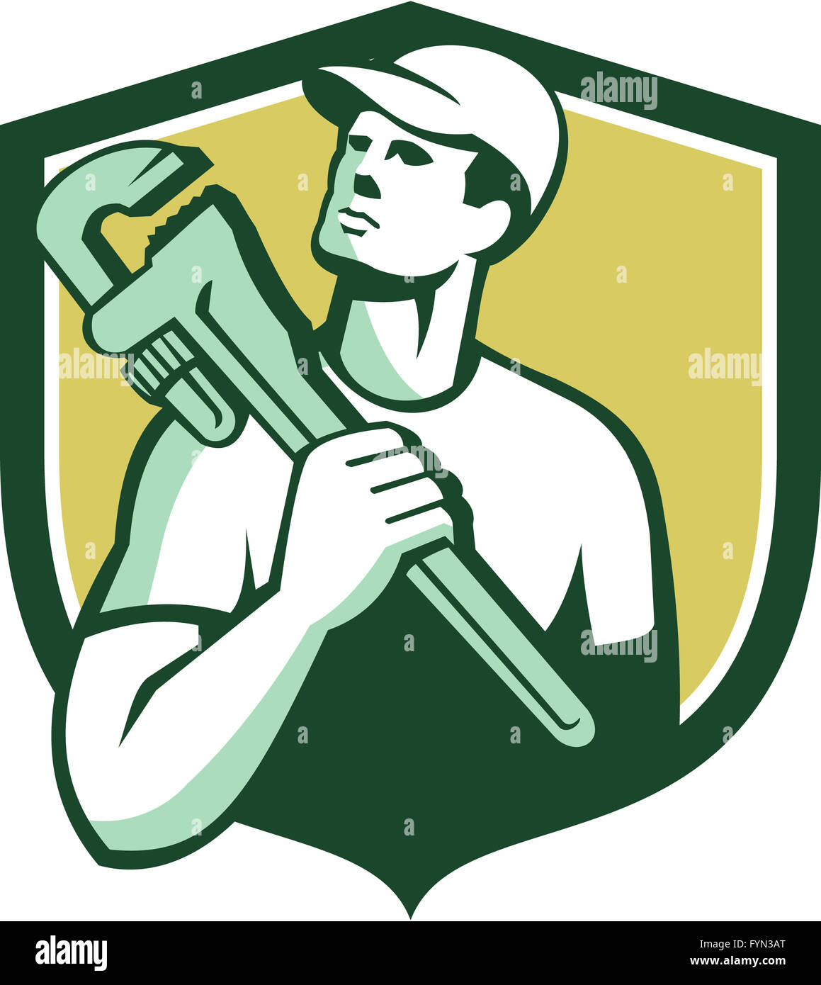 Tradesman Plumber Wrench Shield Retro Stock Photo - Alamy