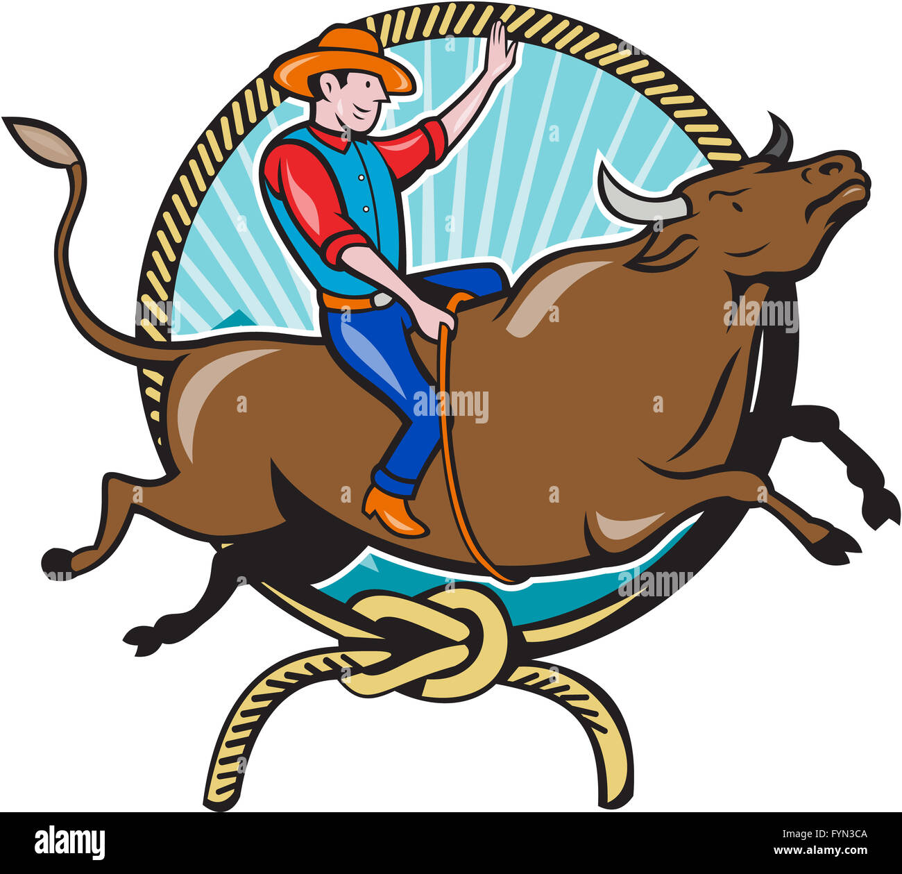 Rodeo Cowboy Bull Riding Cartoon High Resolution Stock Photography and ...