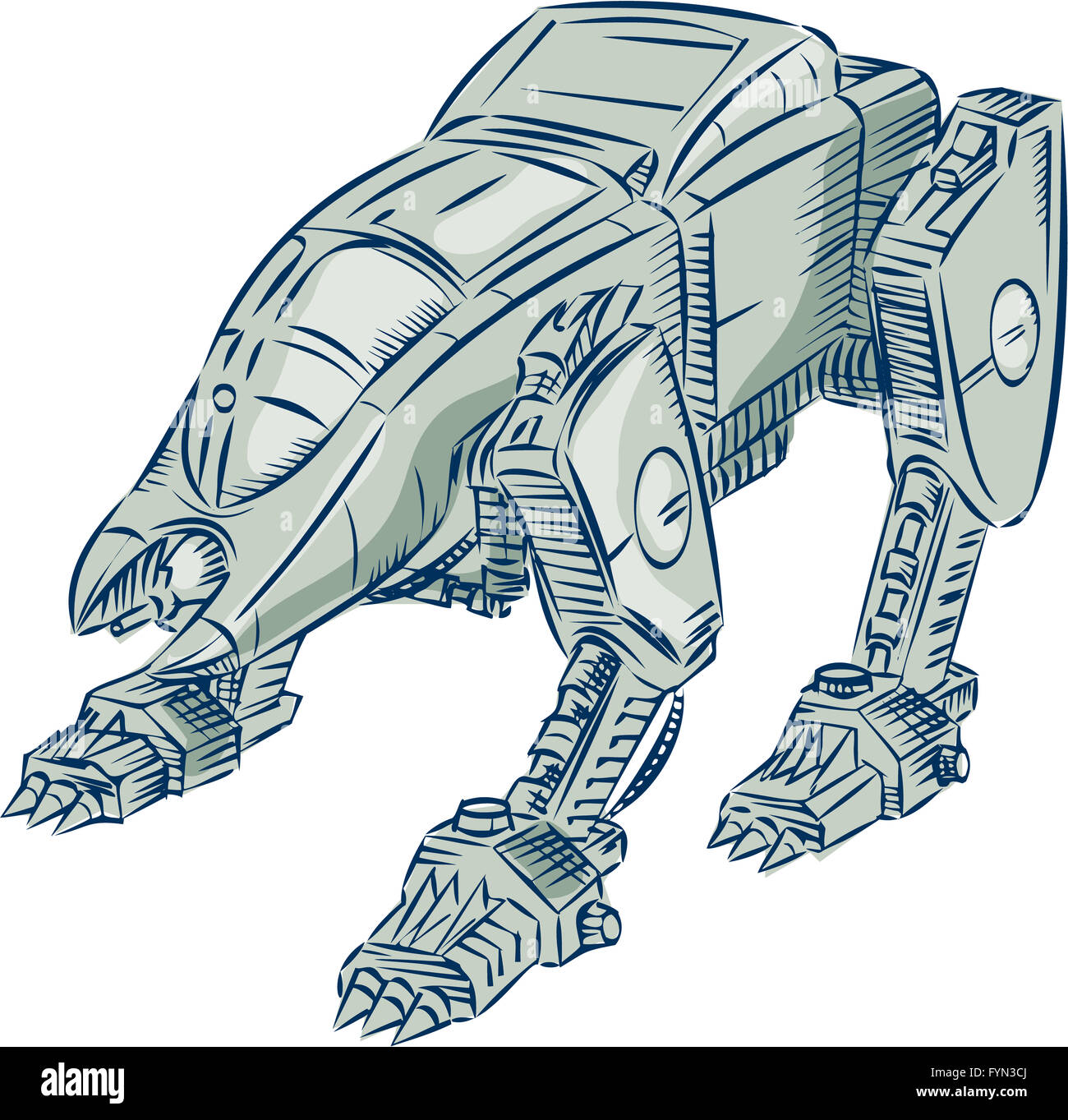 Mecha Bot High Angle Etching Stock Photo - Alamy