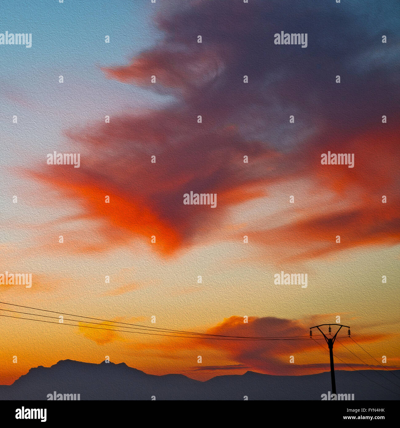 mountain in morocco africa current cables and red sunrise Stock Photo ...