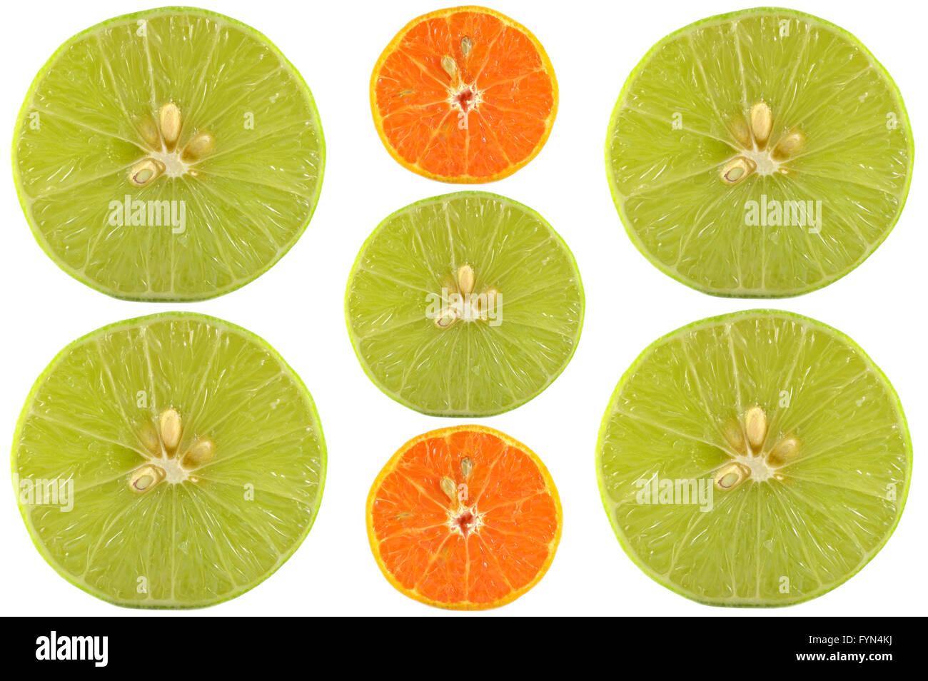 Halves of lime and orange on white background Stock Photo - Alamy