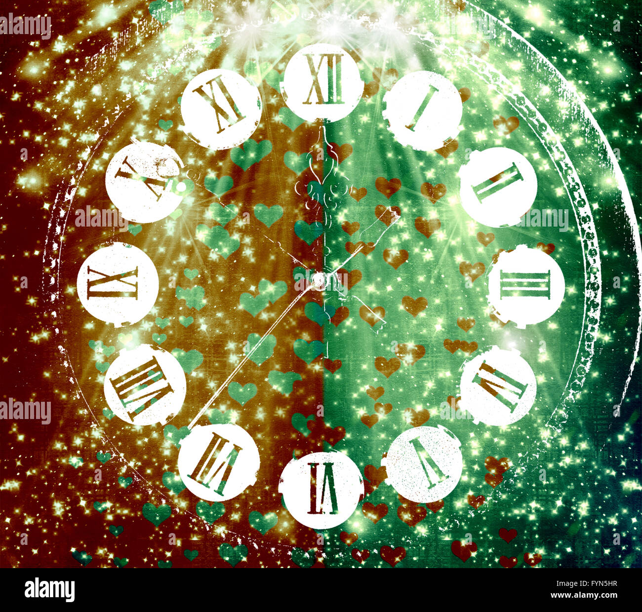 Antique clock face on abstract multicolored background with blur bokeh ...