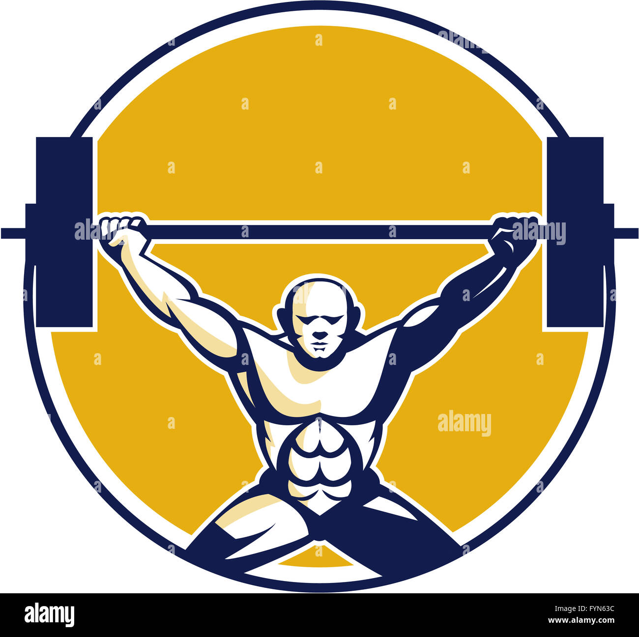 Weightlifter Lifting Weights Circle Retro Stock Photo - Alamy