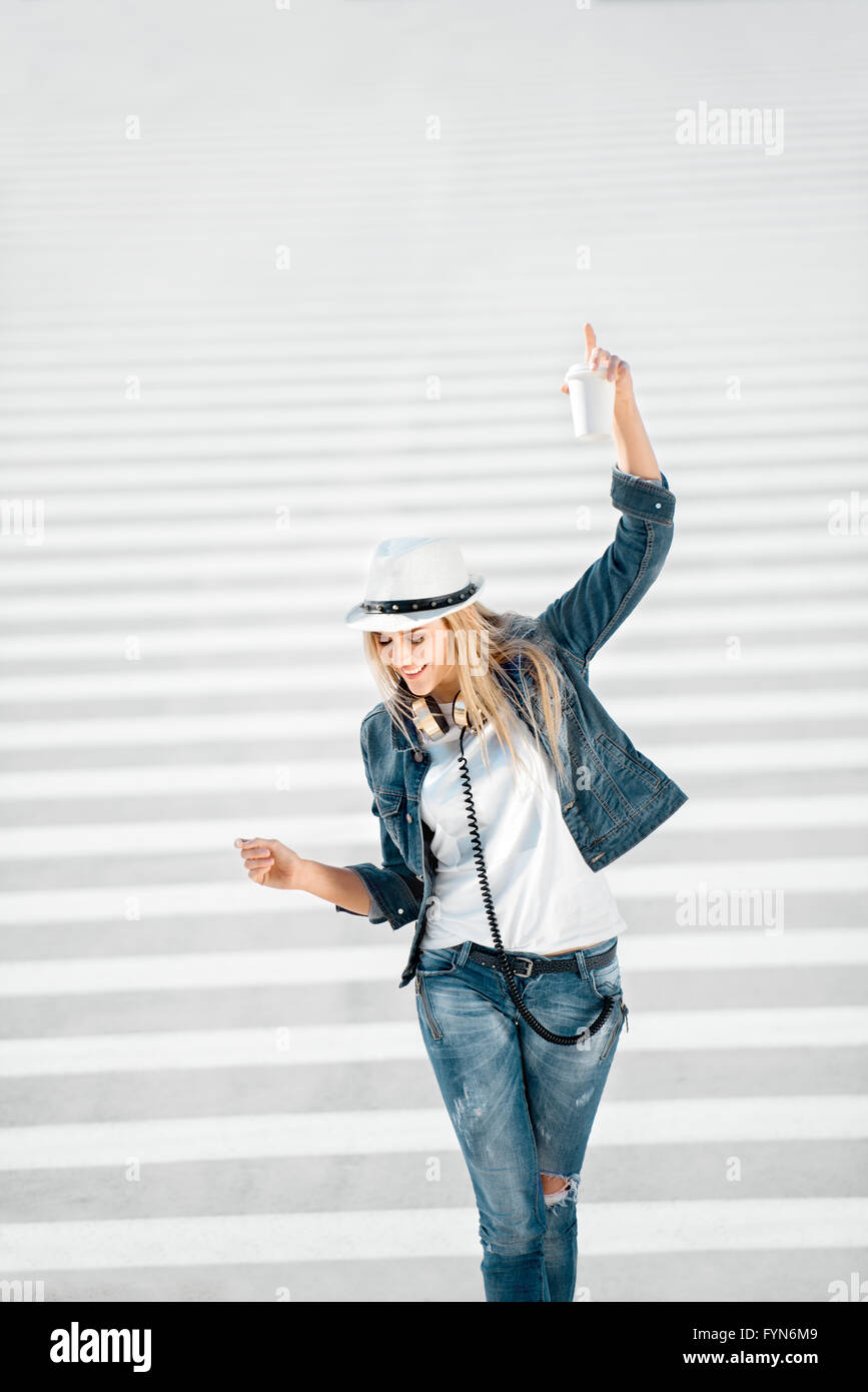 Walking on zebra cross Stock Photo - Alamy