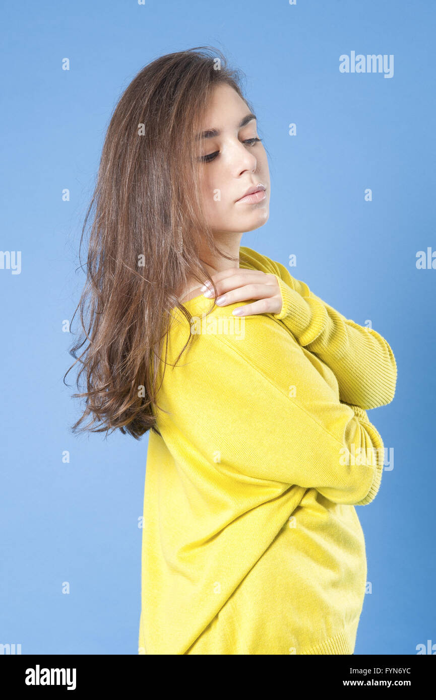 Woman face looking down profile hi-res stock photography and images - Alamy