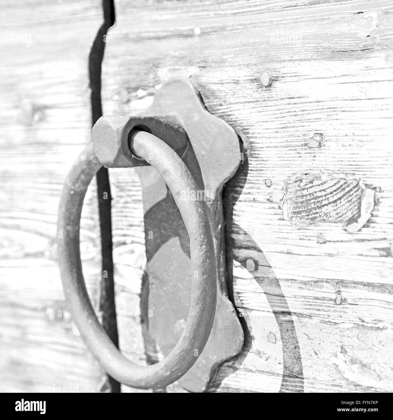 europe old in italy antique close brown door and rusty lock closeup ...