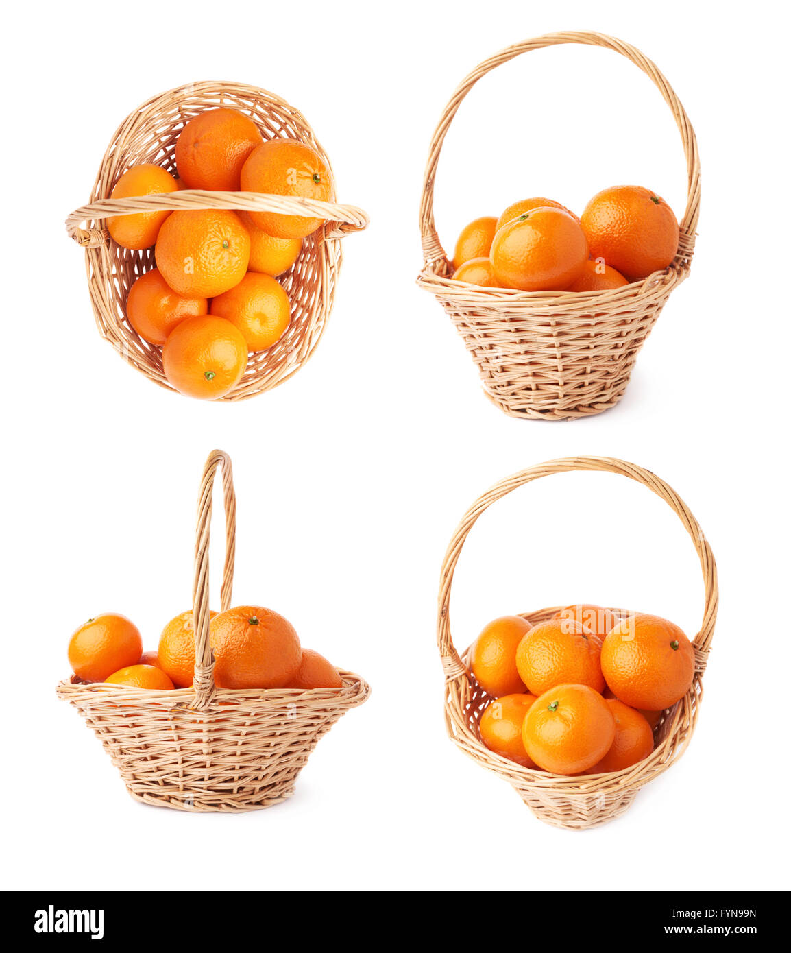 Wicker basket full of multiple ripe fresh juicy tangerines, composition ...