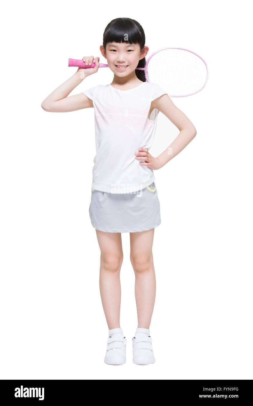 Cute girl playing badminton Stock Photo - Alamy