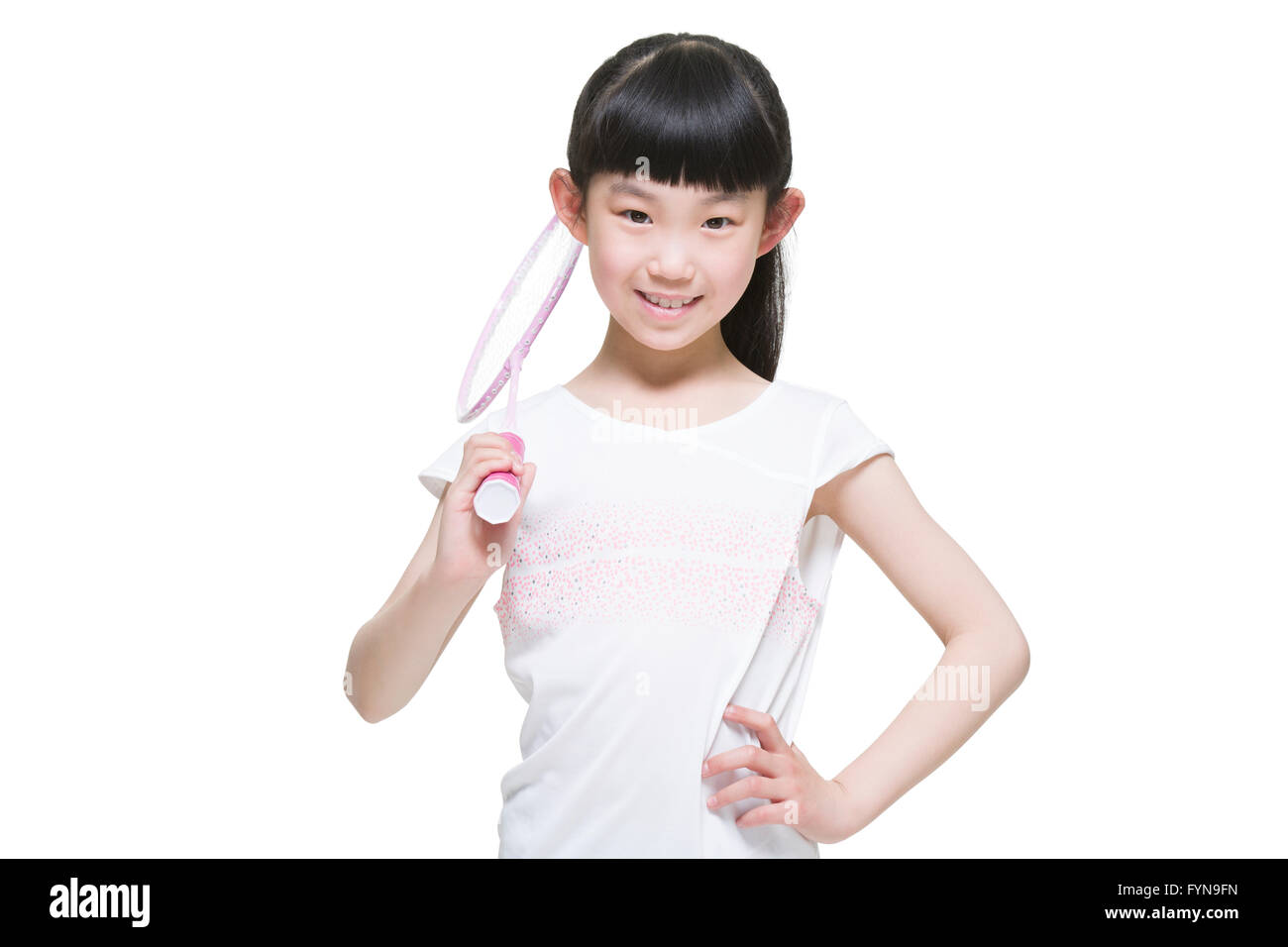 Cute girl playing badminton Stock Photo - Alamy