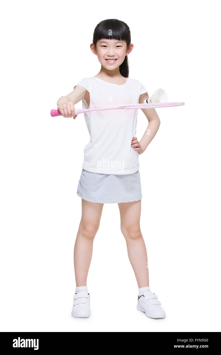 Cute girl playing badminton Stock Photo - Alamy