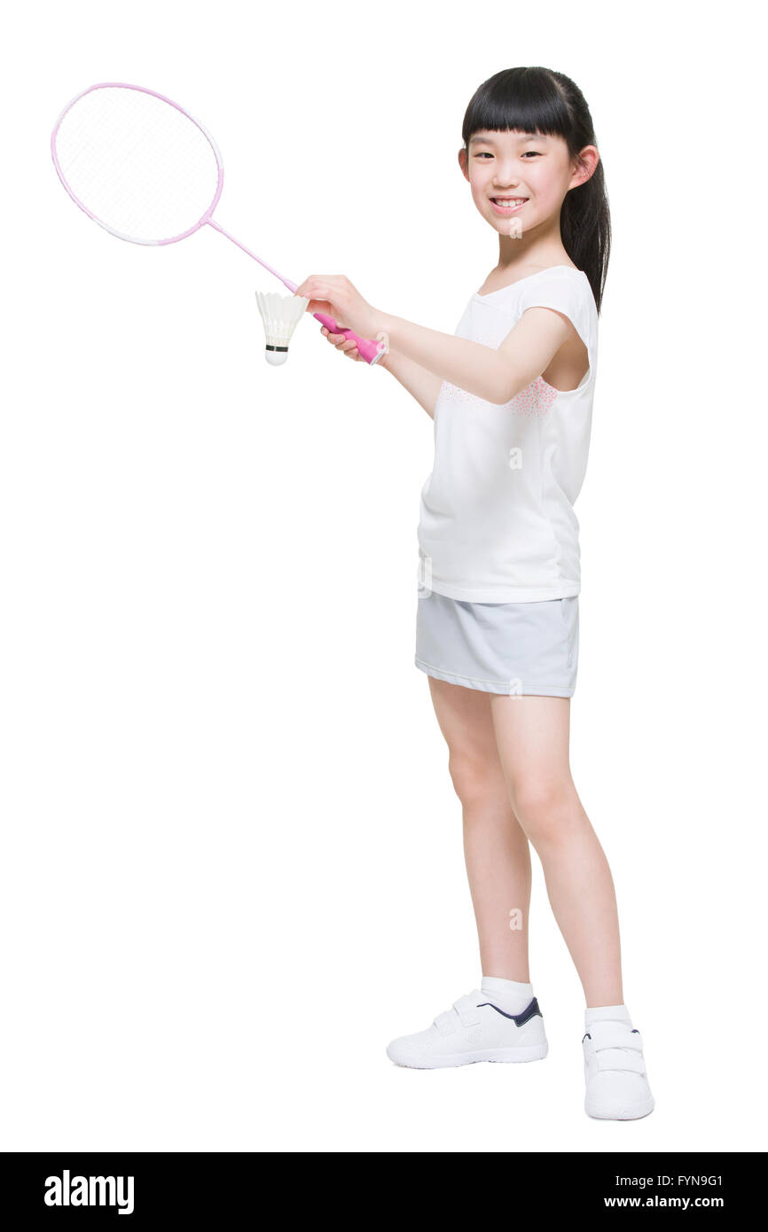 Cute girl playing badminton Stock Photo - Alamy