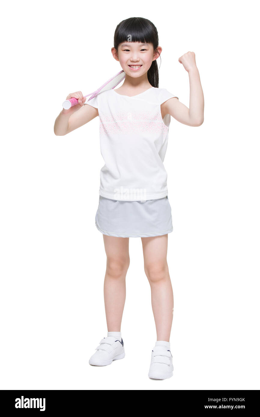 Cute girl playing badminton Stock Photo - Alamy