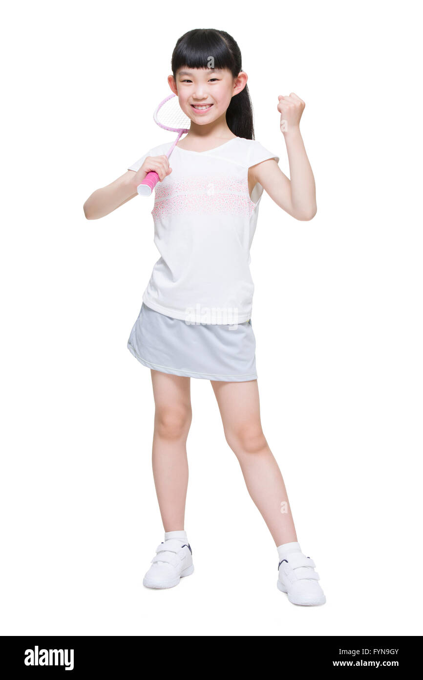Cute girl playing badminton Stock Photo - Alamy