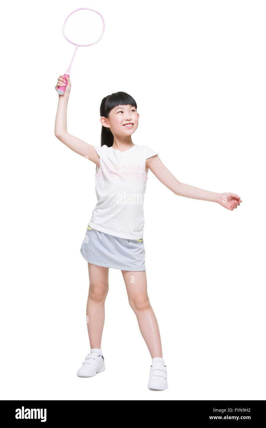 Cute girl playing badminton Stock Photo - Alamy