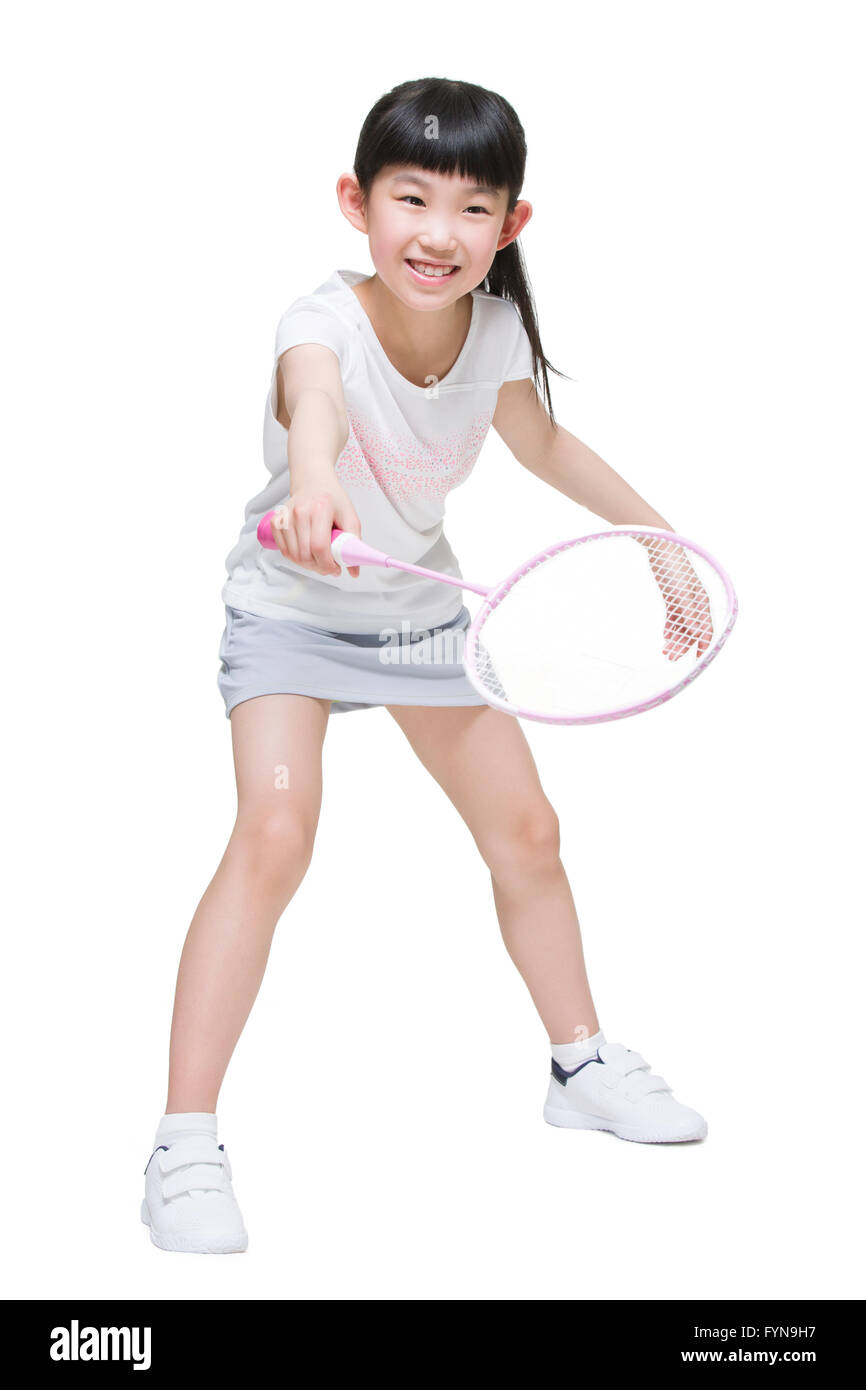 Cute girl playing badminton Stock Photo - Alamy
