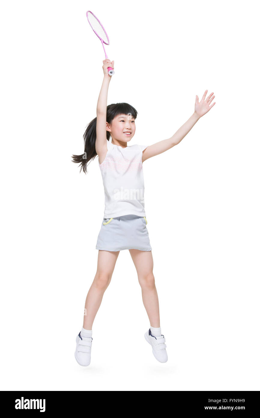 Cute girl playing badminton Stock Photo - Alamy