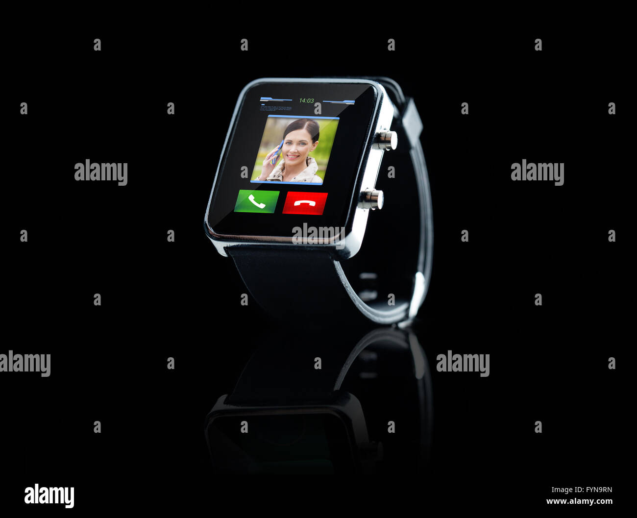 close up of black smart watch with incoming call Stock Photo - Alamy