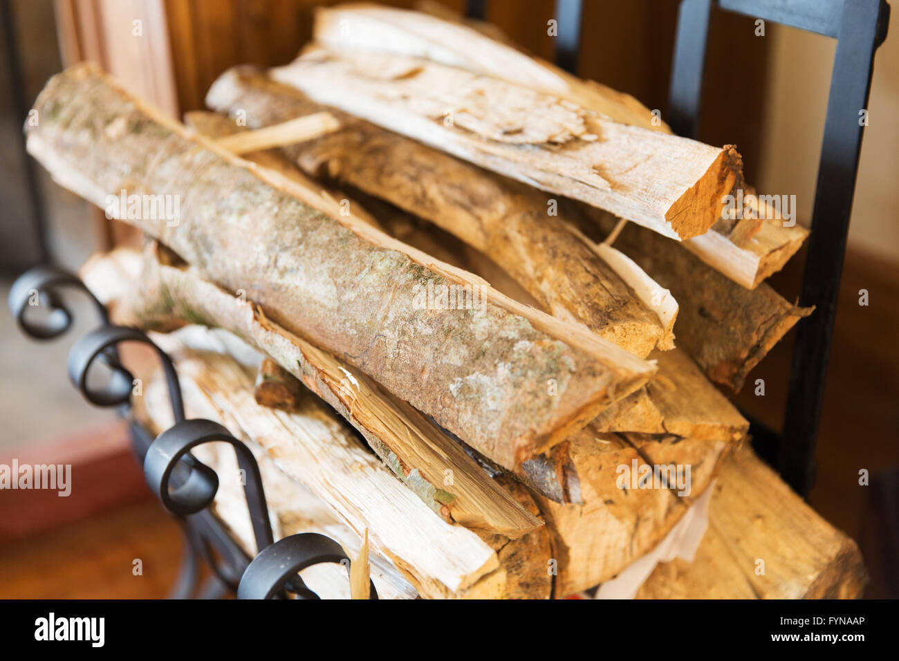 close up of firewood stack on stand at home Stock Photo - Alamy