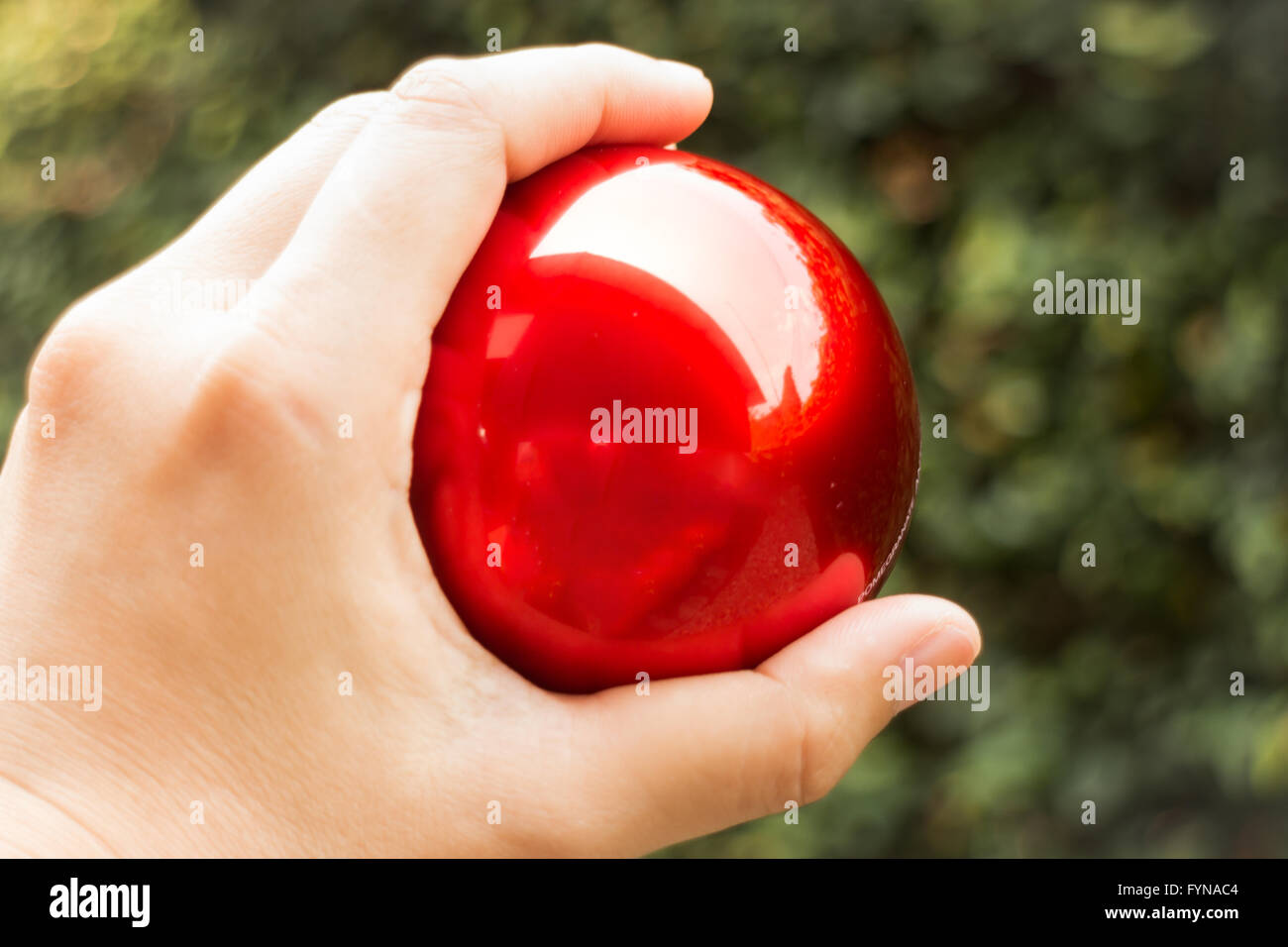 Shiny red ball on hand hi-res stock photography and images - Alamy