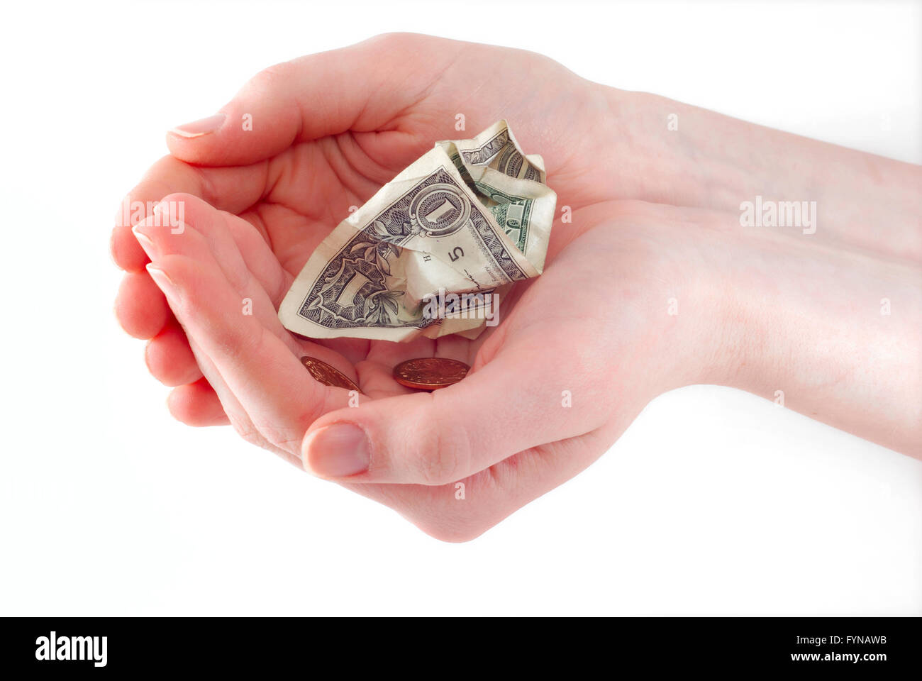 Woman hands holding crumpled cash Stock Photo - Alamy