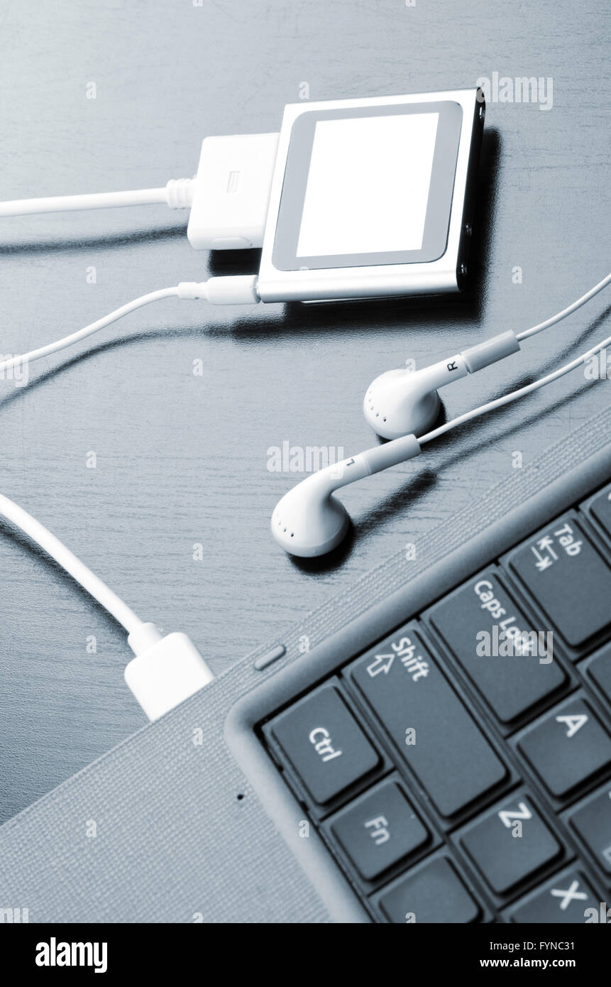 laptop with music player Stock Photo - Alamy