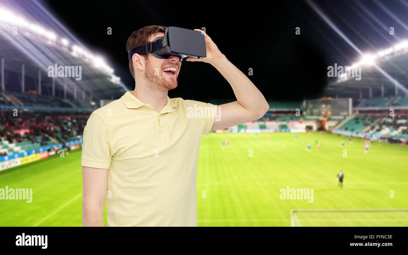 man in virtual reality headset over football field Stock Photo - Alamy