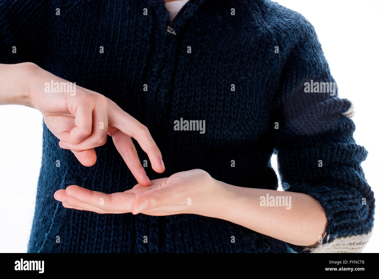 Hand making a gesture on a white background Stock Photo - Alamy