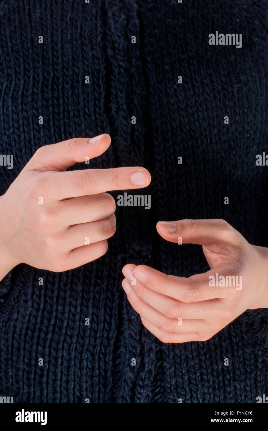 Hand making a gesture on a white background Stock Photo - Alamy
