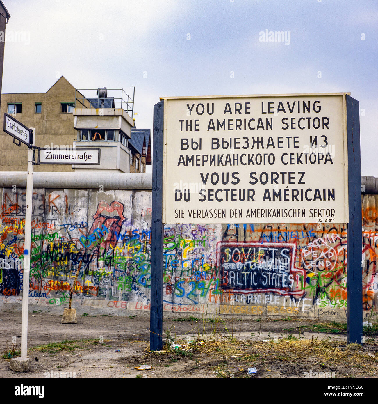 August 1986, leaving American sector warning sign, Berlin Wall ...
