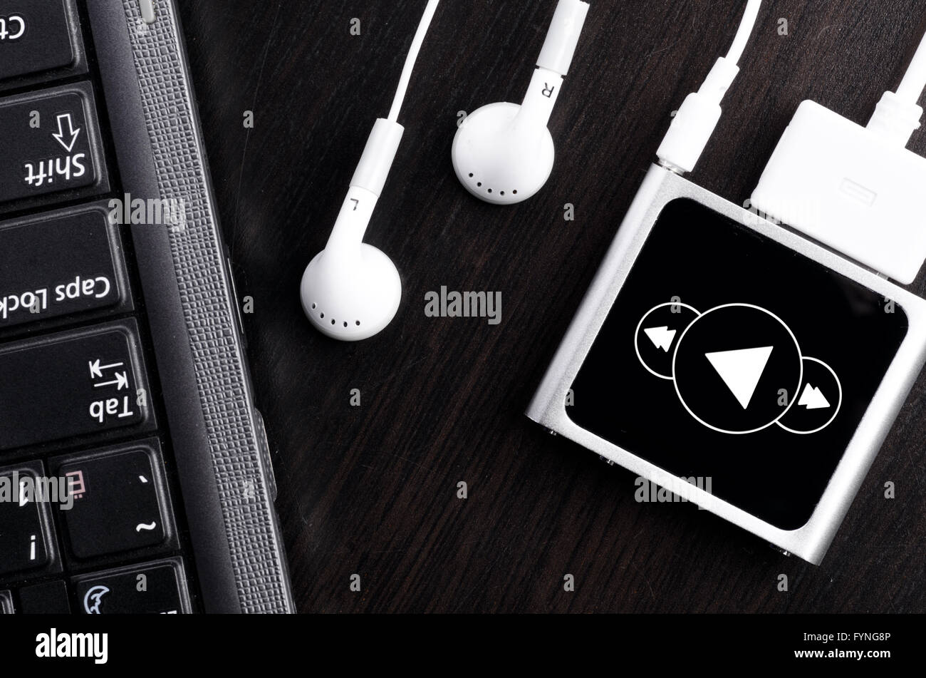Laptop with music player Stock Photo - Alamy
