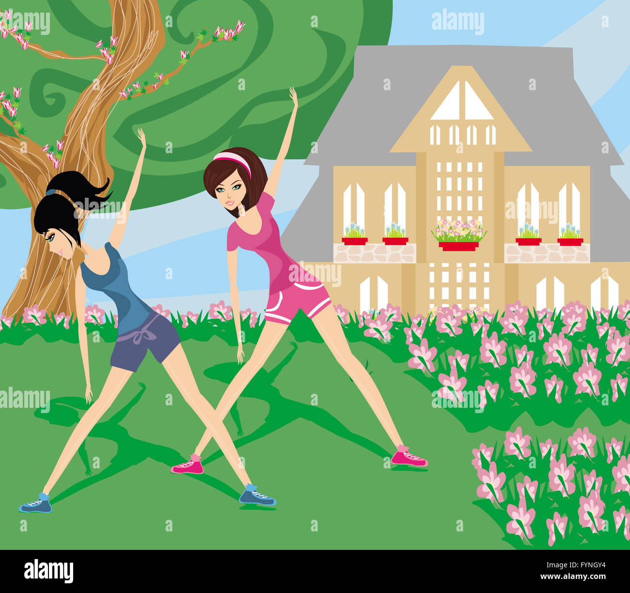 gymnastics in the garden Stock Photo - Alamy