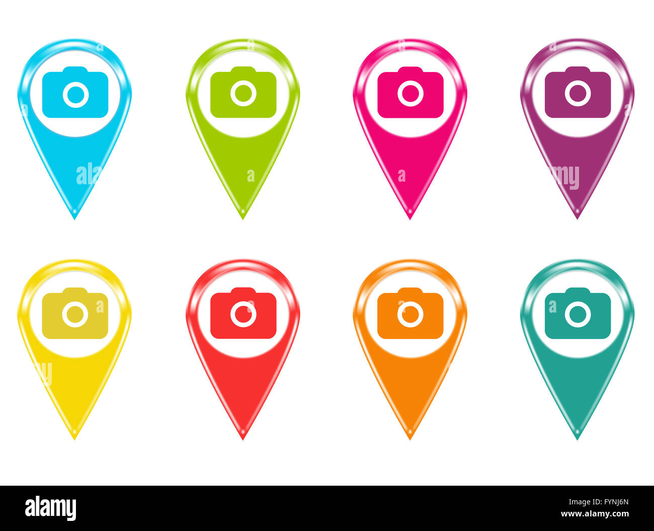 Set of icons or colored markers with camera symbol Stock Photo - Alamy
