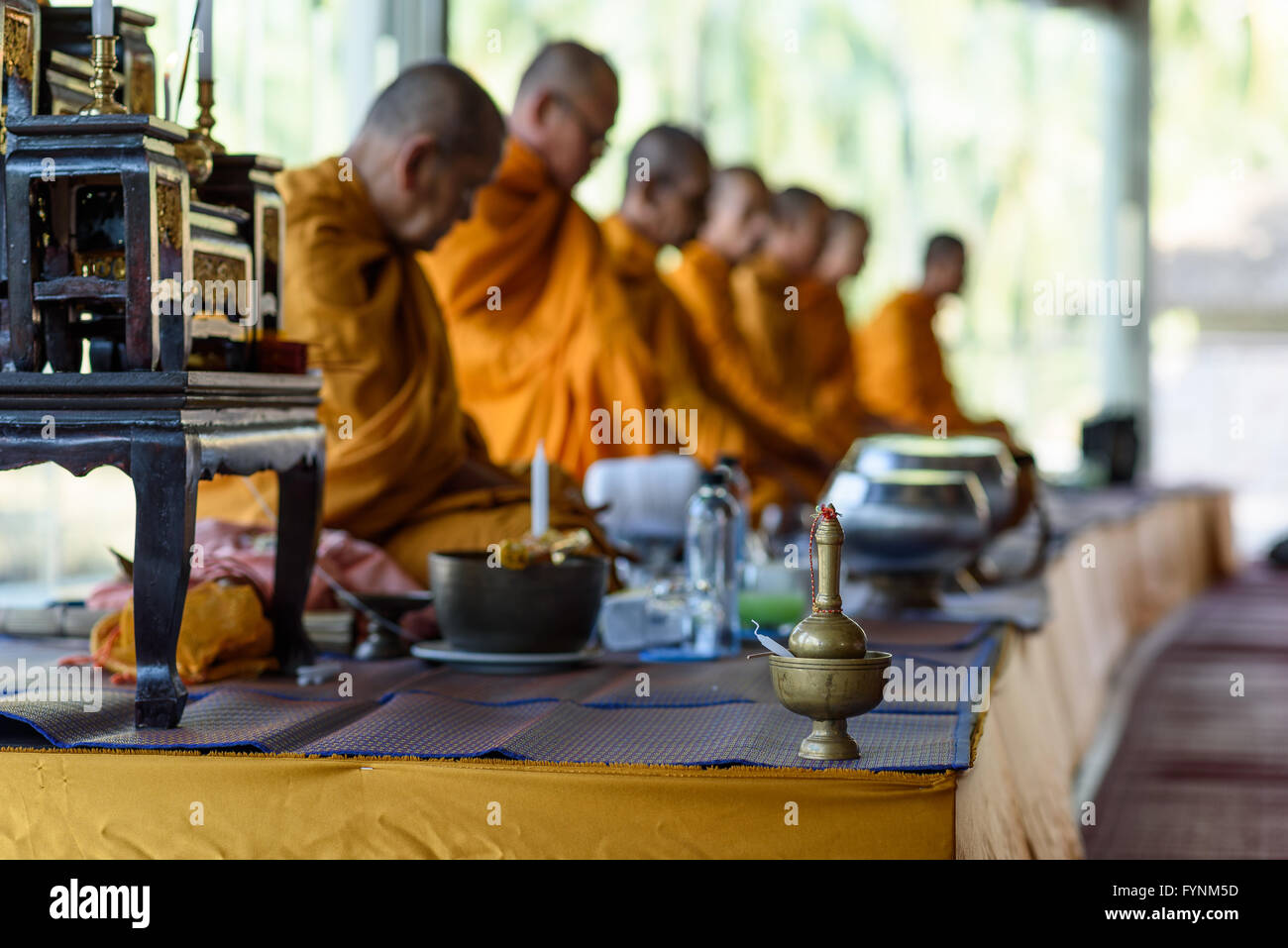 Buddhist monks performing prayers at The Heaven, Khao Lak, Thailand ...