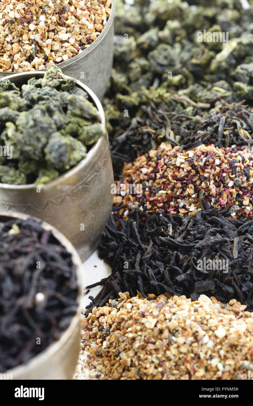 different varieties of dry tea (black, white, green Stock Photo - Alamy